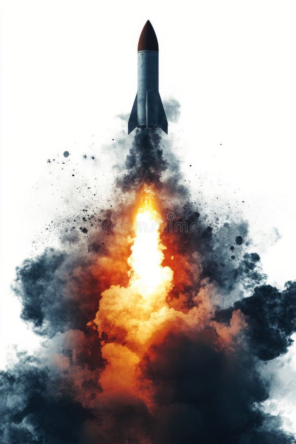 Rocket Launch with Explosive Ascent Against a Clear Background ...