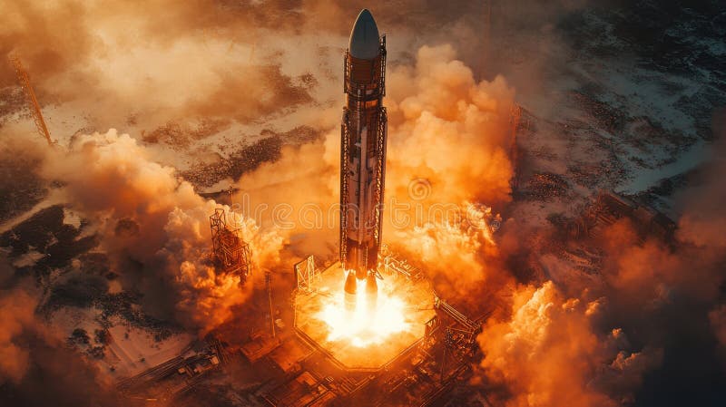 Rocket Launches into the Sky at Dawn, Igniting the Sky with Brilliant ...