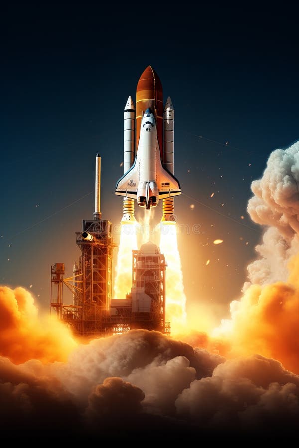 Rocket Launches into the Sky from a Launch Pad Surrounded by Clouds and ...