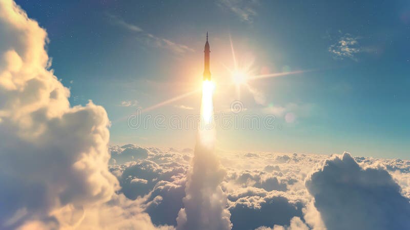 A Rocket Launches into the Sky, Leaving a Trail of Smoke As it Ascends ...