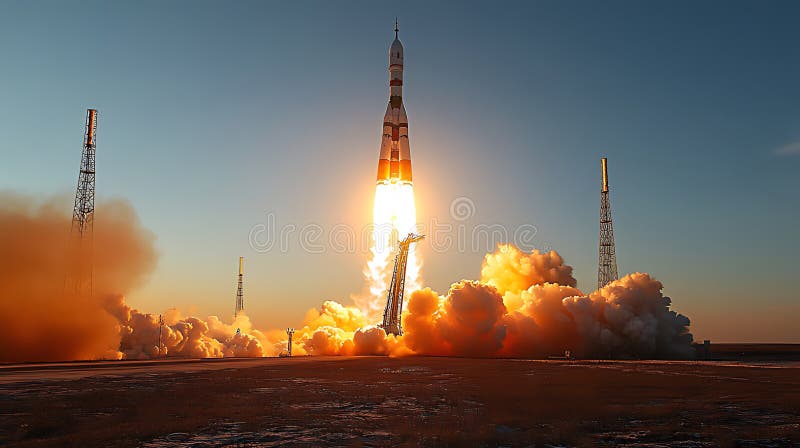 Rocket Launches from Smartphone with Clouds Against a Blue Background ...