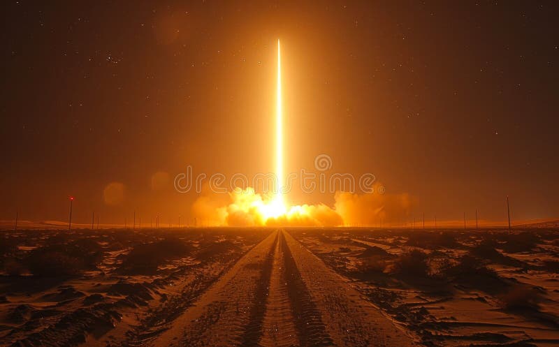 Rocket Launches into the Sky. a Missile Launch at Night Stock Image ...