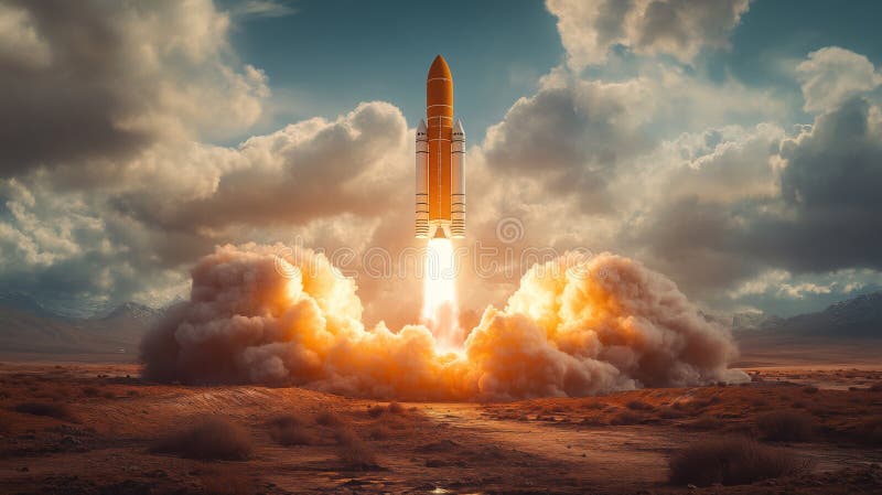 Rocket Launches into the Sky with Powerful Propulsion Amid Billowing ...