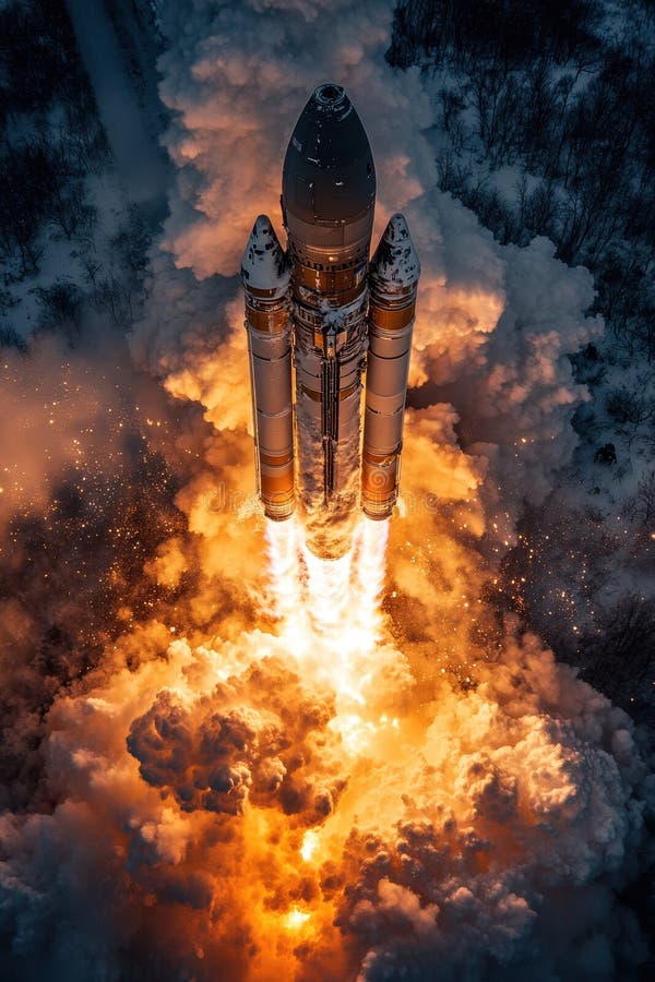 Rocket Launches into the Sky with Powerful Thrust and Vibrant Flames at ...