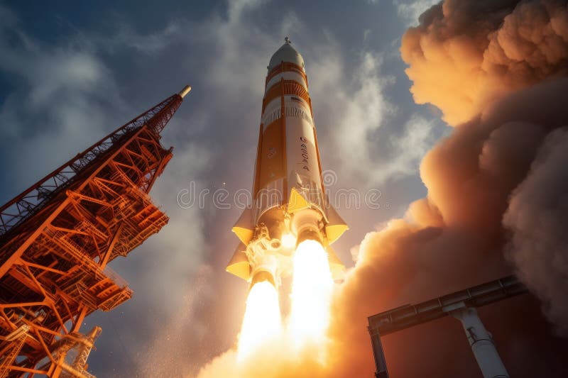 Rocket Launches into the Starry Night Sky, with Earth Visible Below ...