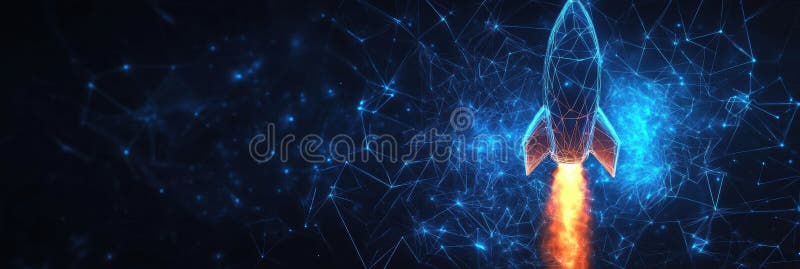 Rocket Launches Upward in a Striking Wireframe Design, Symbolizing ...