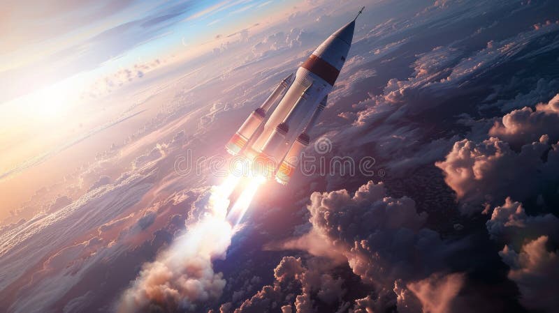 Rocket Launching Above Clouds Stock Image - Image of launchpad, trail ...