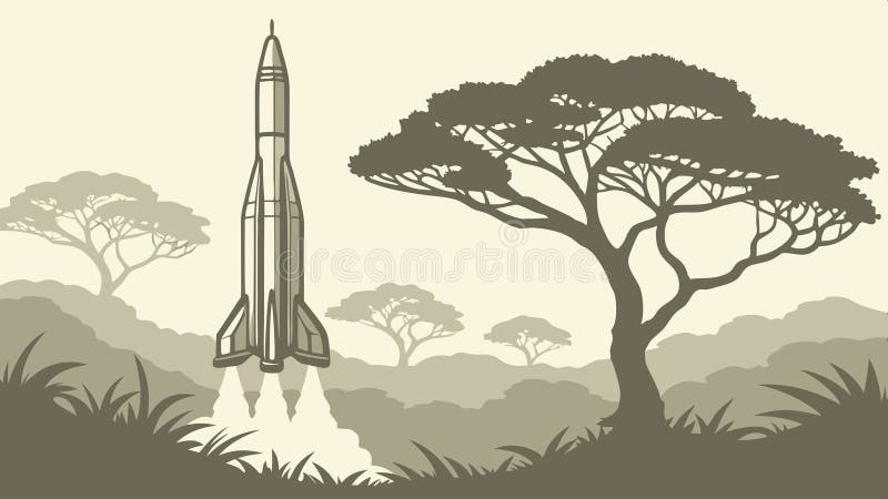 Rocket Launching in an African Savanna Landscape, Vector Design ...
