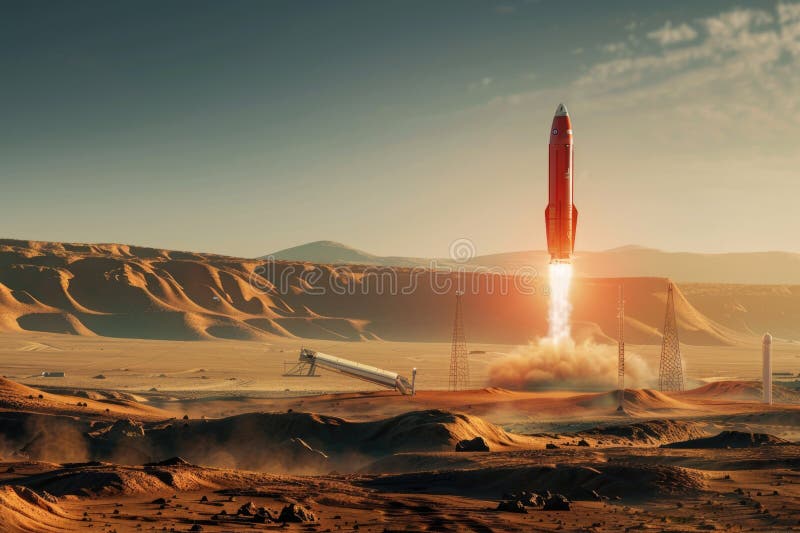 A Rocket Launching into the Air in the Desert. Suitable for Technology ...