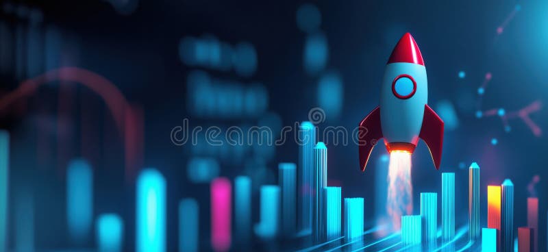 Rocket Launching Amidst Digital Data Visualization and Graphs ...