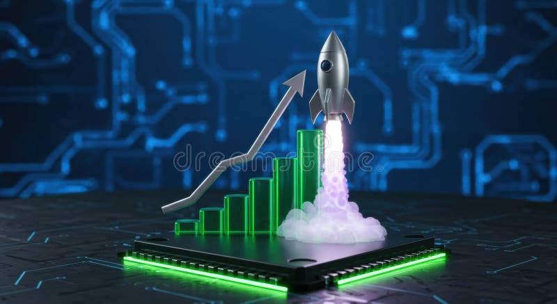 Rocket Launch Symbolizes Business Growth in Futuristic Digital ...