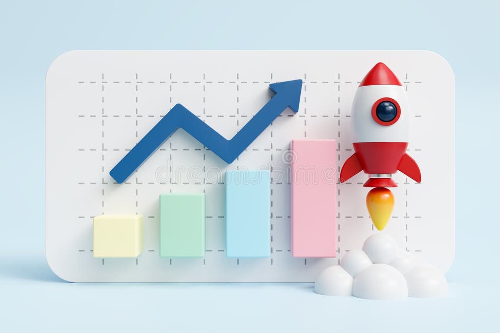 Rocket Launching beside a Bar Graph with an Upward Trend Stock ...