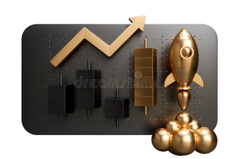 Rocket Launching beside a Bar Graph with an Upward Trend Stock ...