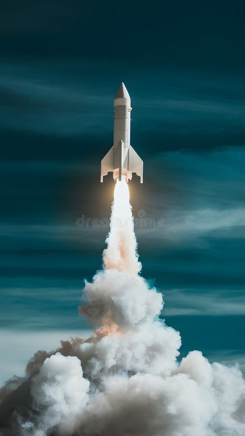 Rocket Launching, Blue Sky, Smoke, Progress, Dynamic, Energetic, Upward ...