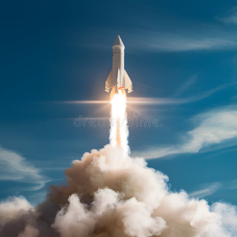 Rocket Launching, Blue Sky, Smoke, Progress, Dynamic, Energetic, Upward ...