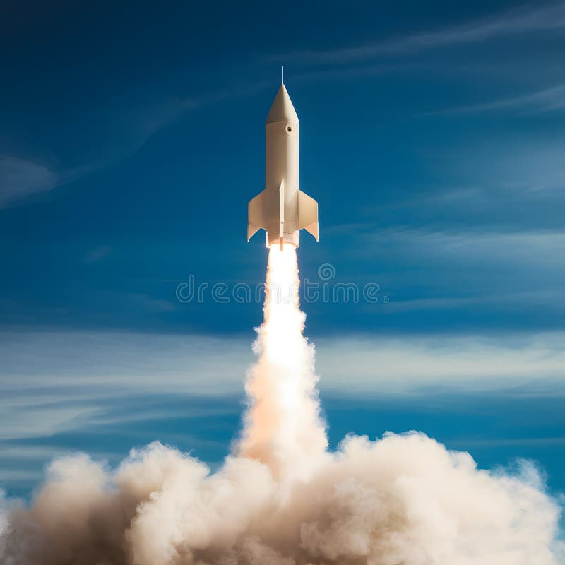 Rocket Launching, Blue Sky, Smoke, Progress, Dynamic, Energetic, Upward ...