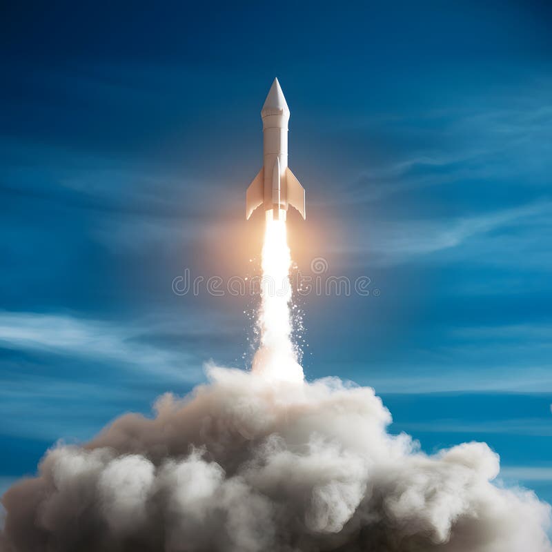 Rocket Launching, Blue Sky, Smoke, Progress, Dynamic, Energetic, Upward ...