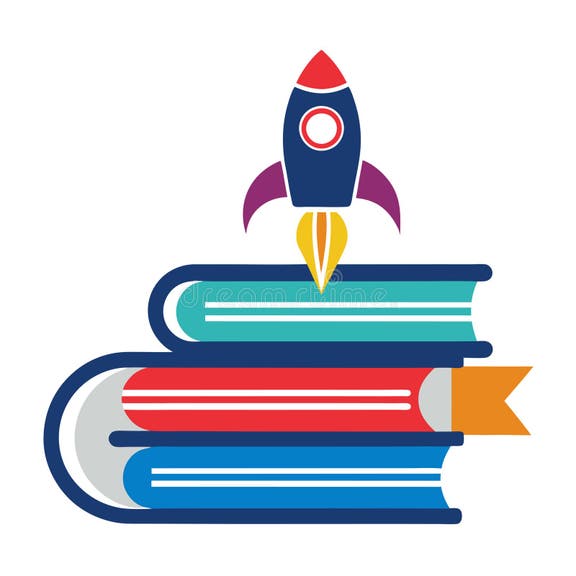 Rocket Launching from Books Stack. Education, Learning, Growth, and Success Concept. Stock ...