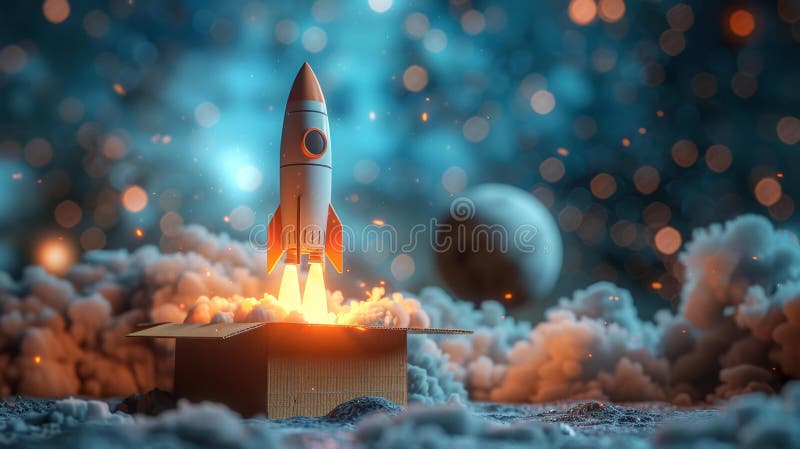 Rocket Launching from a Box - Generative Ai Stock Illustration ...