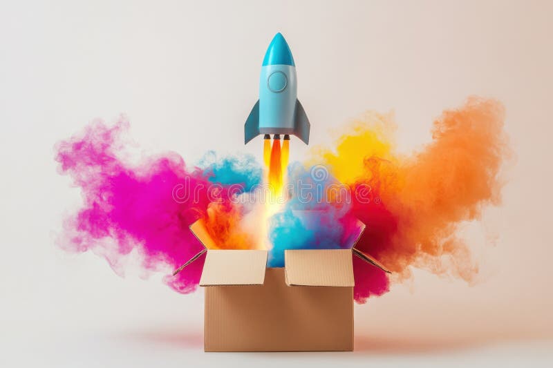 Rocket Launching from a Box: a Vibrant Explosion of Color Symbolizes ...