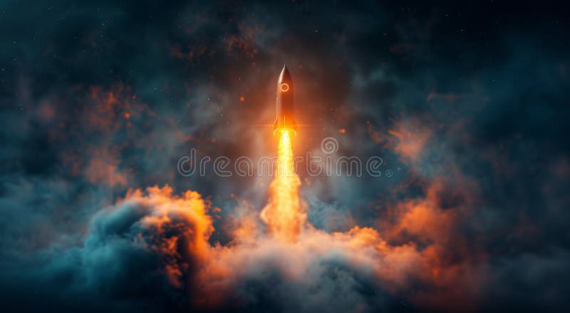 Rocket Launching with Bright Lights Stock Photo - Image of aerospace ...