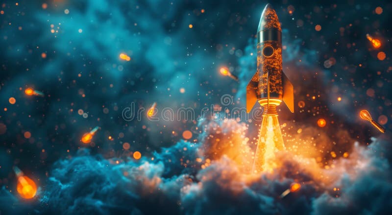 Rocket Launching with Bright Lights Stock Photo - Image of trajectory ...