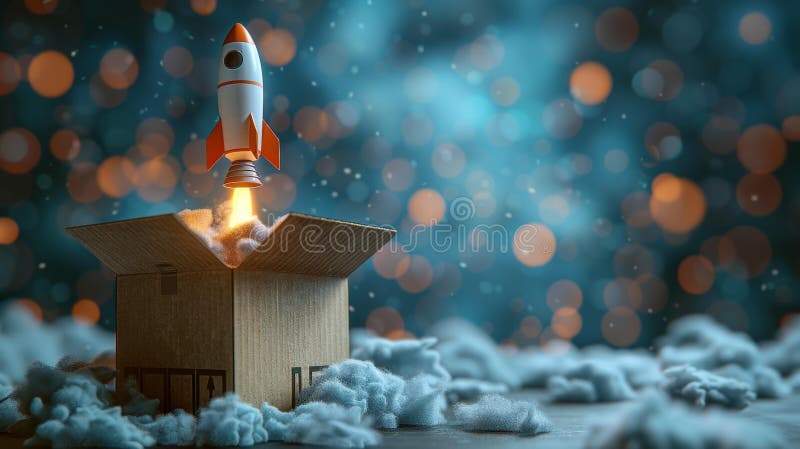 Rocket Launching from a Cardboard Box Generative AI Stock Illustration ...