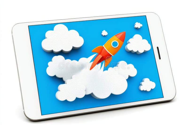A Rocket Launching from a Cell Phone Screen, Illustrating a Startup ...