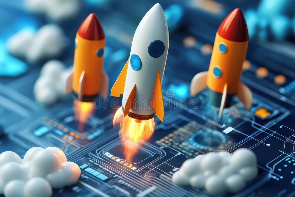 Rocket Launching from Circuit Board with Digital Startup Accelerator ...