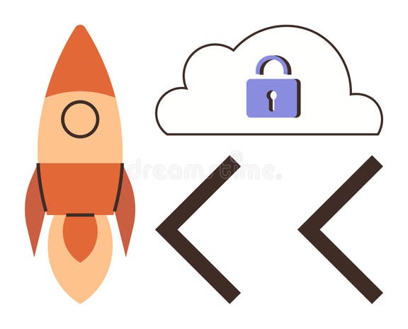 Rocket Launching with Cloud Security and Coding Brackets Symbolizing ...