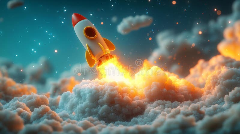 Rocket Launching through Clouds in a Dramatic Sci-Fi Scene Stock ...