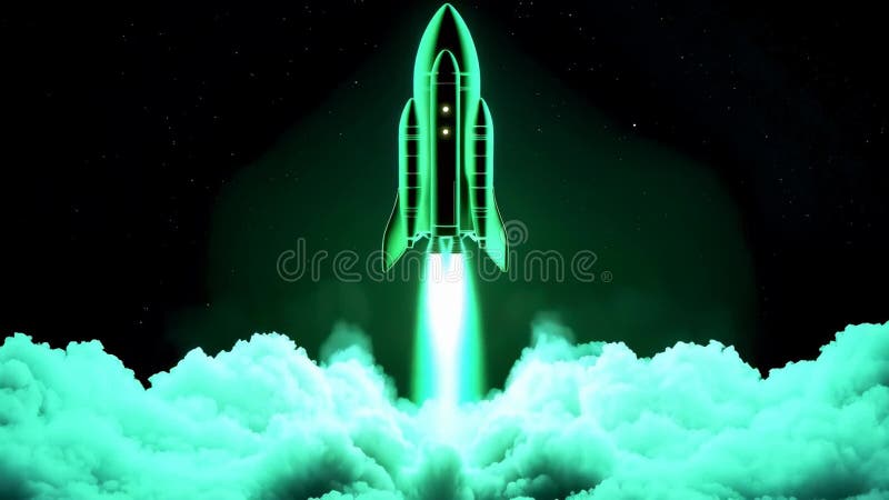 Rocket Launch into Space with Green Light Stock Footage - Video of ...