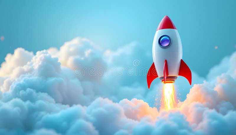 Rocket Launching through Clouds Represents Startup, Innovation and ...
