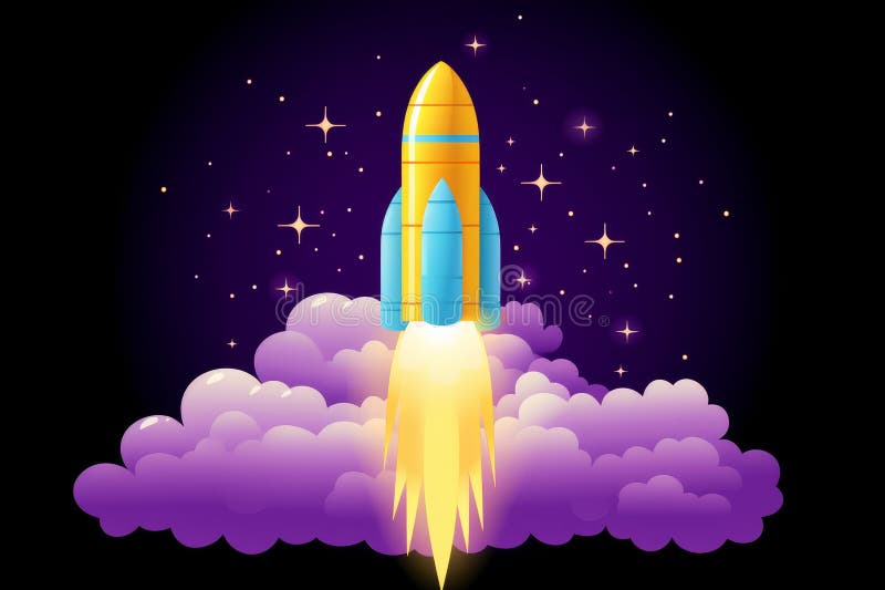 Rocket Launching into a Colorful Starry Space with Basic Shapes and ...
