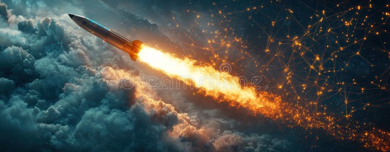 Rocket Launching through Connected Network in Space Stock Illustration ...