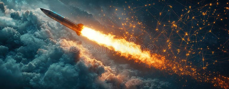 Rocket Launching through Connected Network in Space Stock Illustration ...