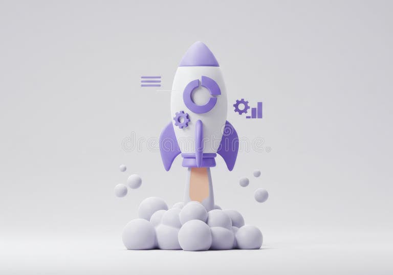 Rocket Launching with Data Visualization on White Background Stock ...