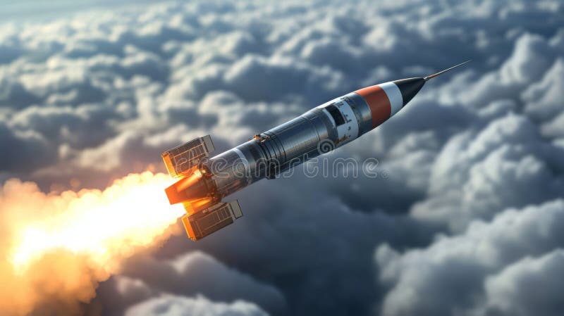 Rocket Launching through Dense Clouds Against a Bright Blue Sky in the ...