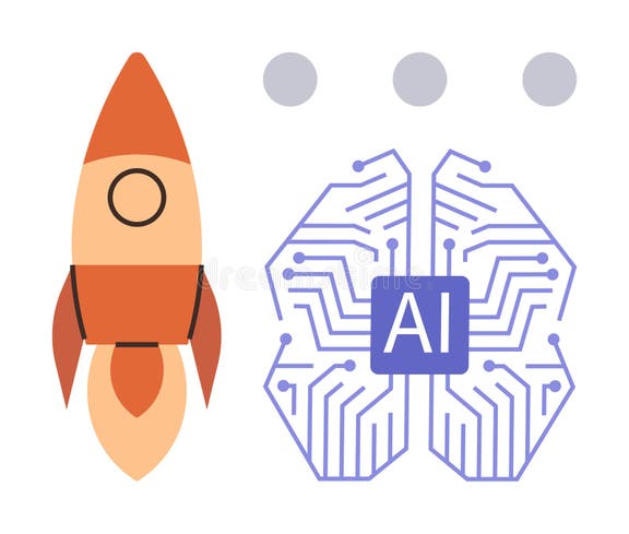 Rocket and Artificial Intelligence Brain Circuit Depicting Innovation, Technology, and Future ...