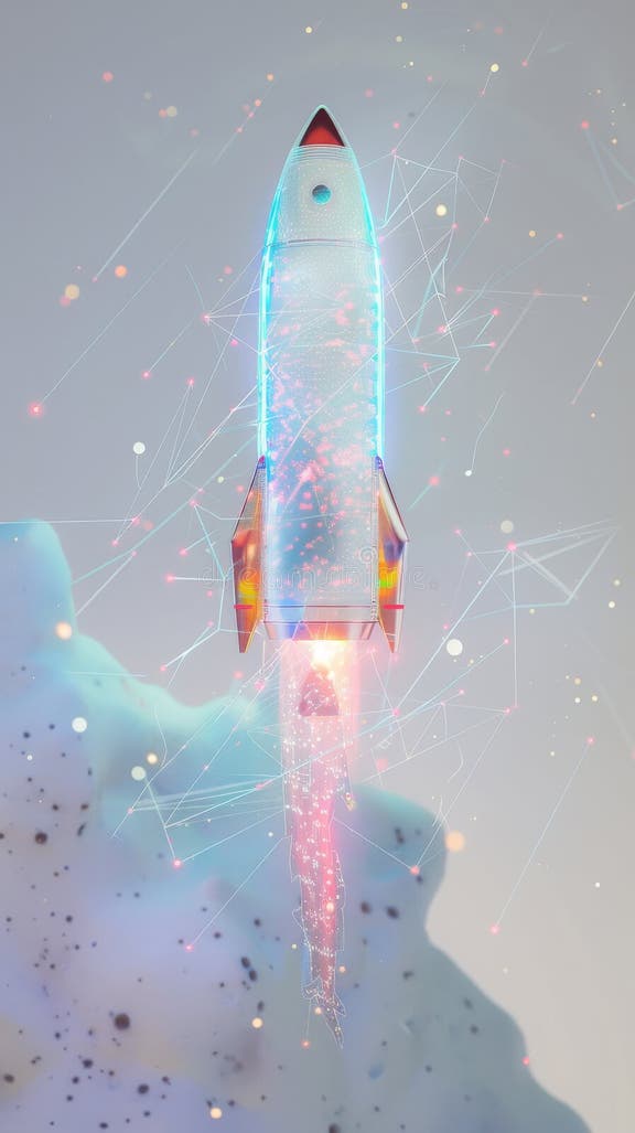 Rocket Launching with Digital and Neon Effects, Sci-fi and Futuristic ...