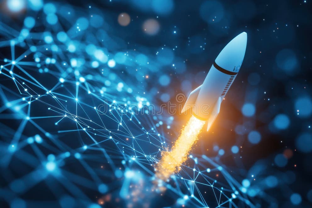 Rocket Launching through Digital Network Symbolizing Innovation and ...
