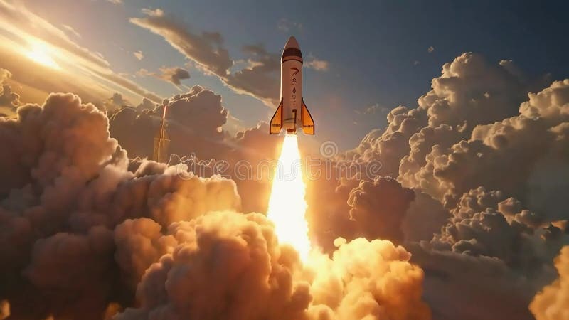 Rocket Launching through Dramatic Sunset Cloudscape Stock Video - Video ...