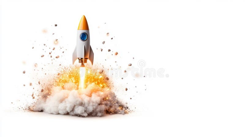 Rocket Launching with Explosive Power in White Background Stock ...