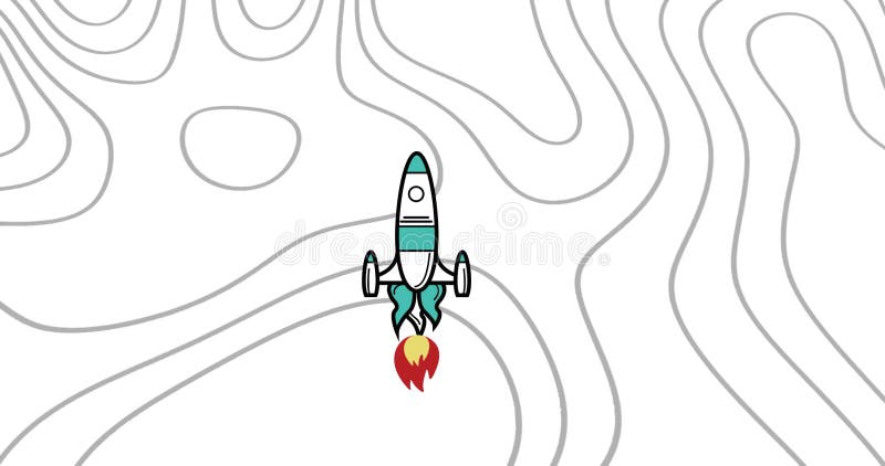 Rocket Launching with Flames Over Abstract Line Pattern Animation Stock ...