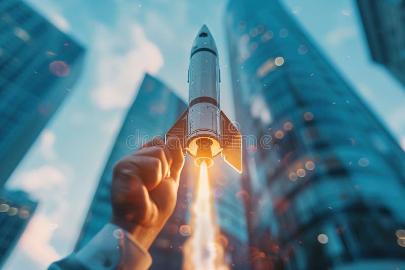 Rocket is Launching and Flying Out from Hand To Sky. Generative AI ...