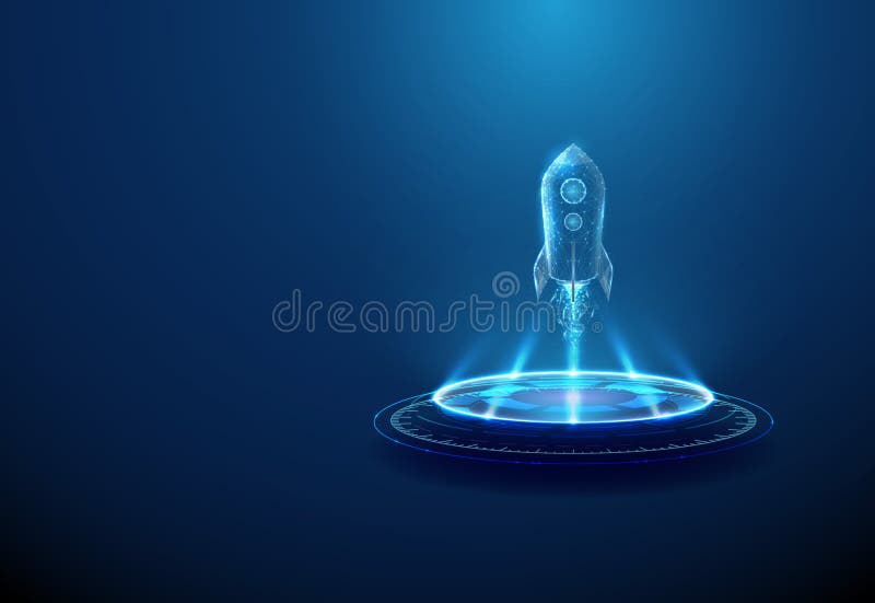 Rocket Launching from Futuristic Podium. Project Launch, Rapid Growth ...