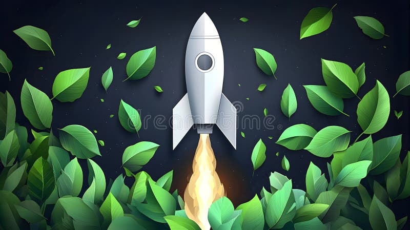 Rocket Launching through Green Leaves Stock Illustration - Illustration ...