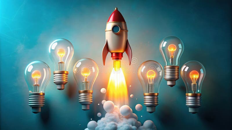 Rocket Launching from Illuminated Ideas Representing Innovation and ...