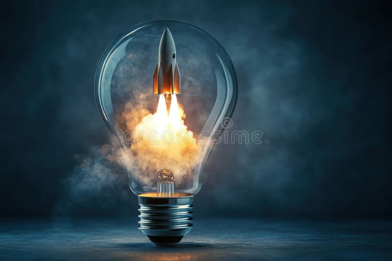 Rocket Launching Inside Light Bulb Generating Innovative Idea Stock ...