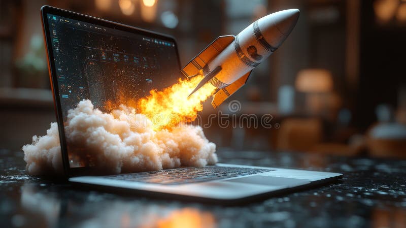 Rocket Launching from Laptop Depicting Innovation and Technology ...